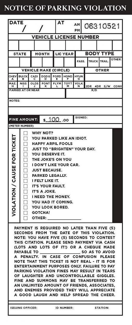 Fake Parking Ticket Printable Customize And Print
